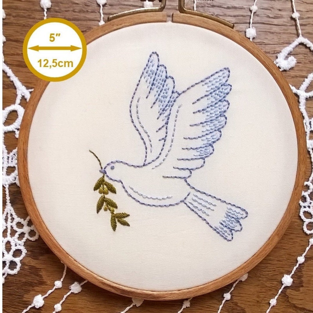 Hand Embroidery Kit With Dove Design on White - Dove of Peace - Modern ...