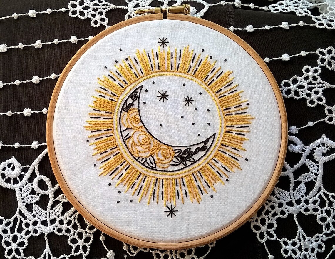 Hand Embroidery KIT Sun and Flowered Moon Beginner - Etsy
