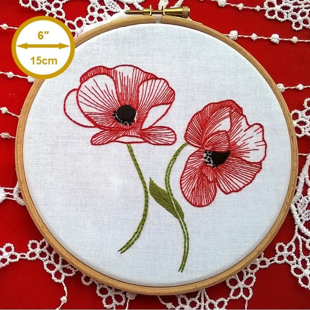 Poppy Embroidery - Hand Embroidery Kit Pattern - Embroidery Hoop Art ...