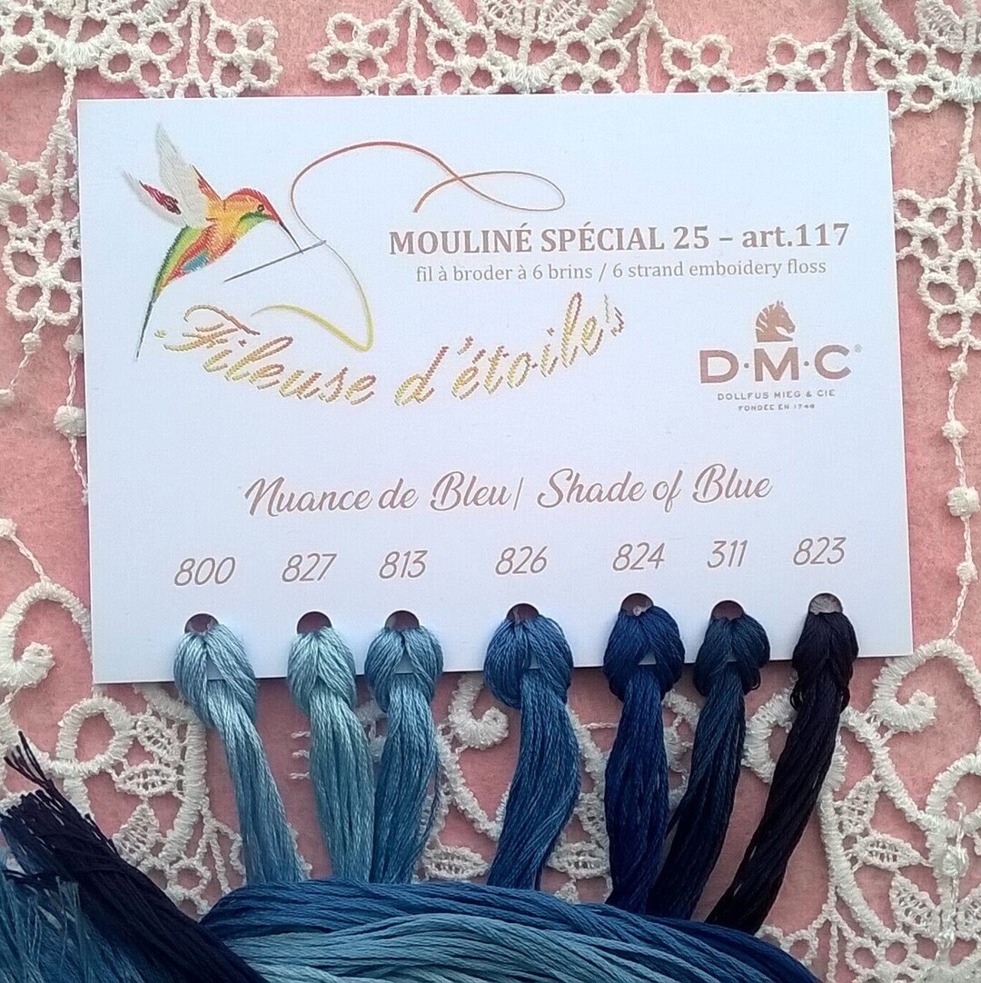 Assortment of 7 Blue Shades - DMC Six-stranded Hand Embroidery Floss ...