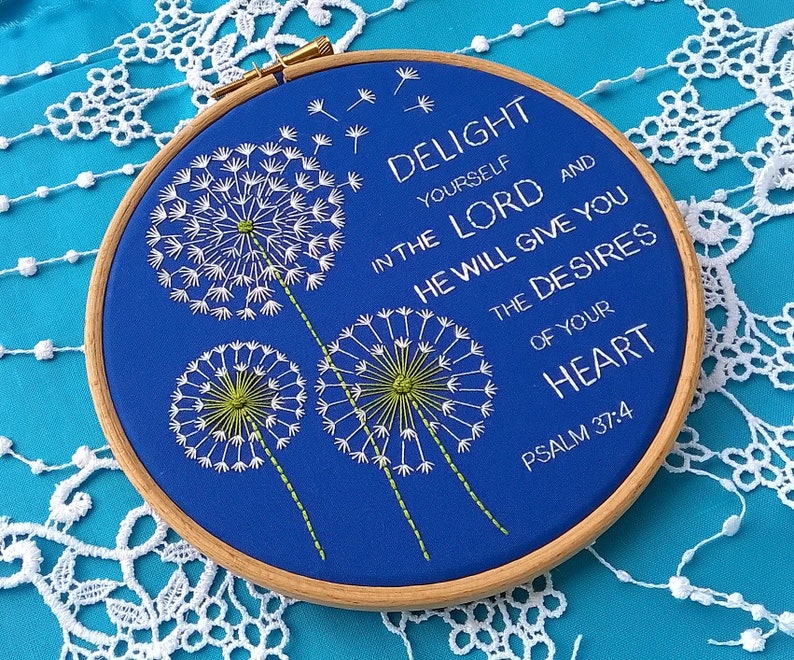 Christian Hand Embroidery KIT - - Dandelion and Bible Quote Embroidery ...