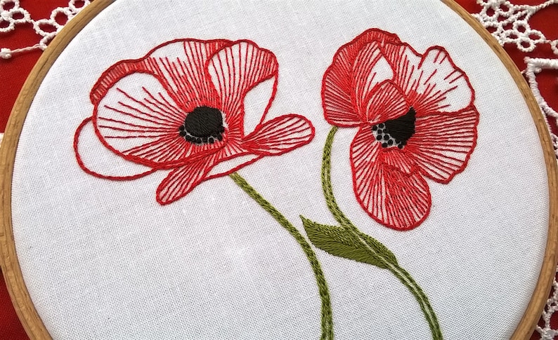 Poppy Embroidery Hand Embroidery Kit Pattern Embroidery - Etsy