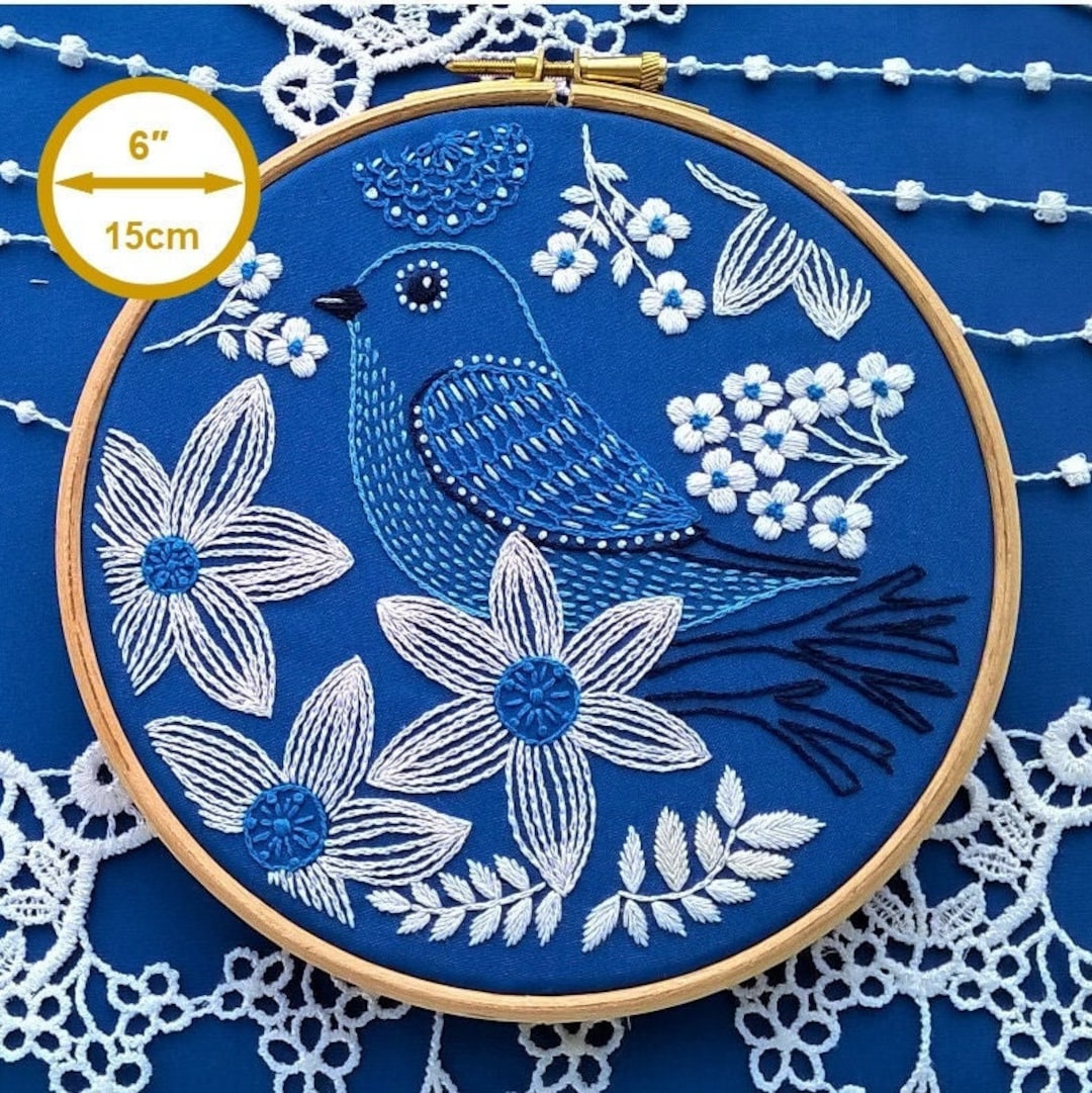 Hand Embroidery KIT - Blue Bird Hand Embroidery Design - Beginner ...