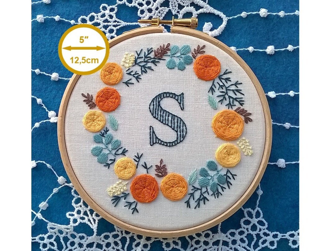 Hand Embroidery Kit Initial and Floral Wreath Pattern - Etsy