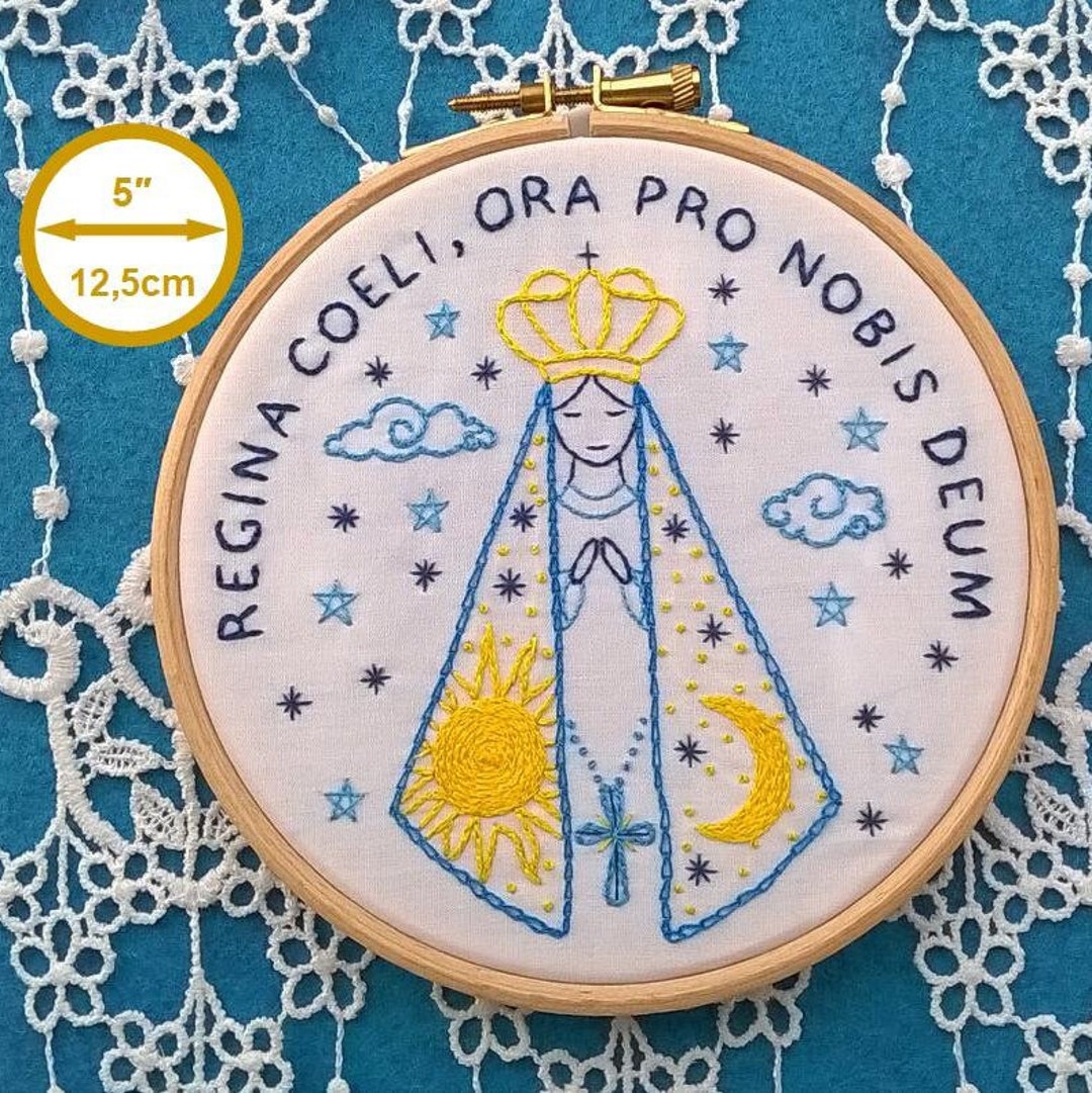 Virgin Mary Embroidery Kit, Regina Coeli, Ora Pro Nobis Deum, Christian ...