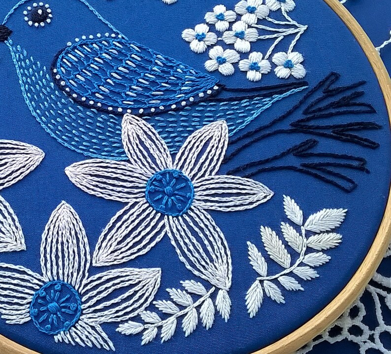 Hand Embroidery KIT Blue Bird Hand Embroidery Design - Etsy