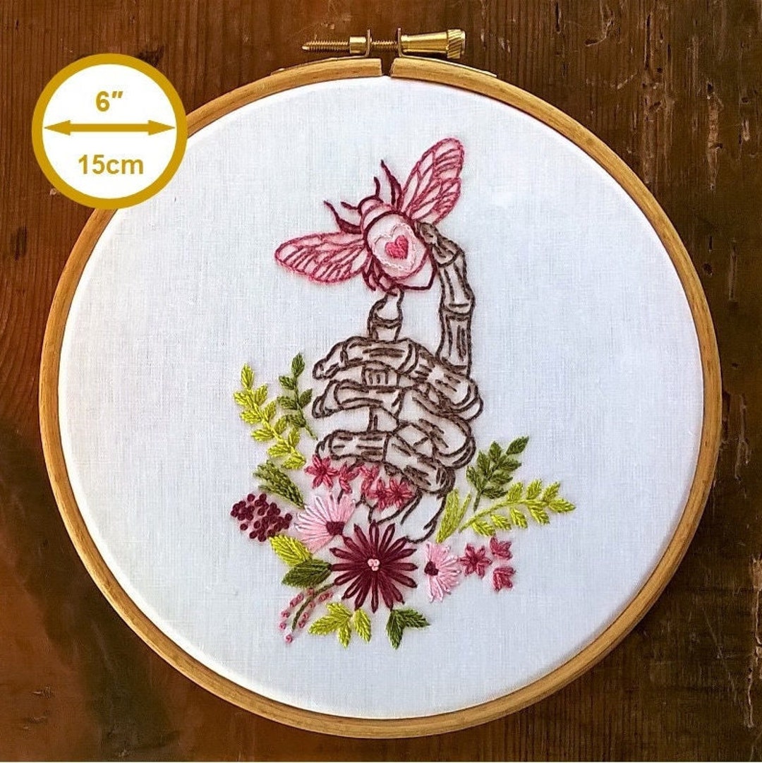 Embroidery KIT - Skeleton Hand Embroidery Pattern -flowers and Skeleton ...
