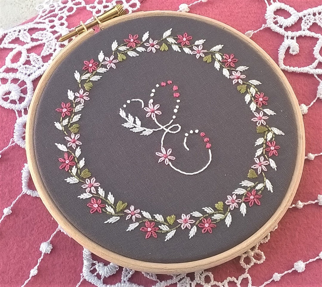 Hand Embroidery Kit With Initial and Floral Wreath Letter - Etsy