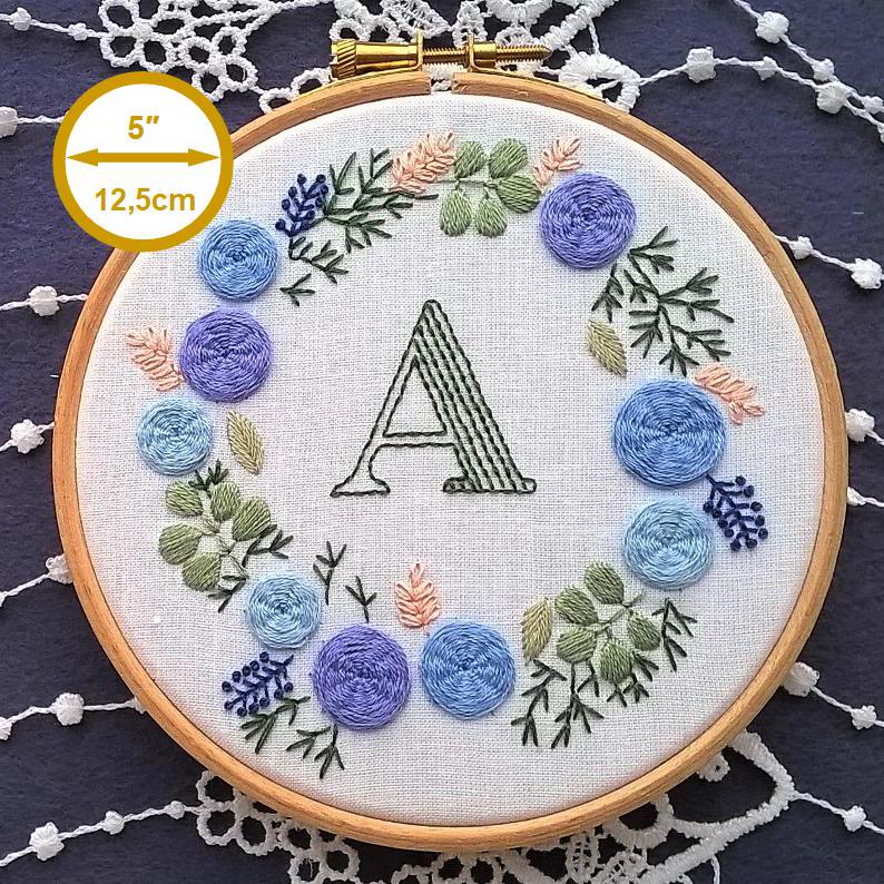 Hand Embroidery Kit With Letter and Floral Wreath - Initial Embroidery ...