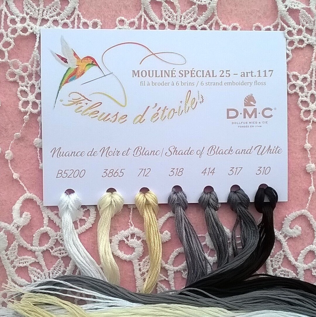 Assortment of 7 Black-and-white Shades - DMC Six-stranded Hand ...