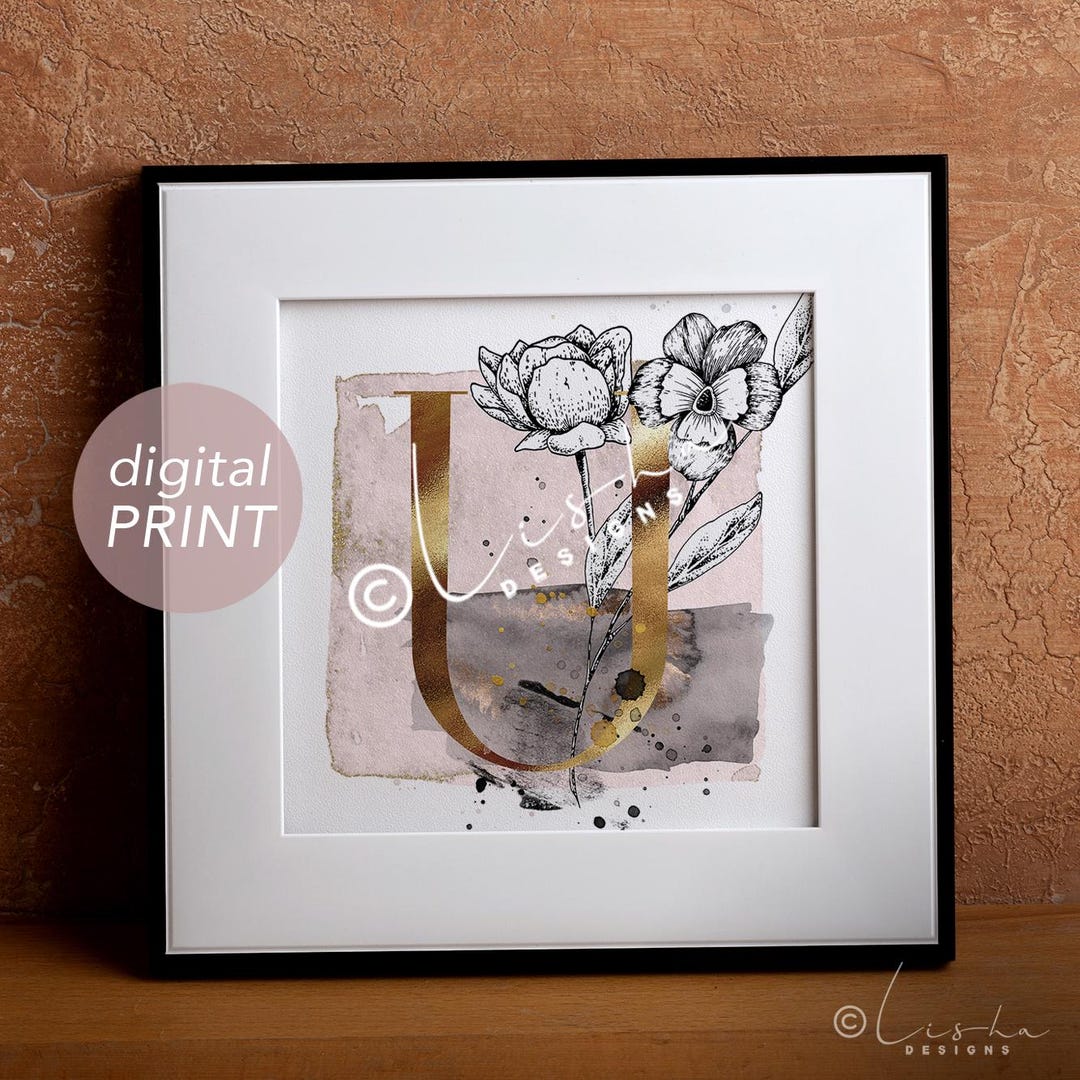 Letter U Initial Typography Monogram Initial Alphabet Poster Card Print ...