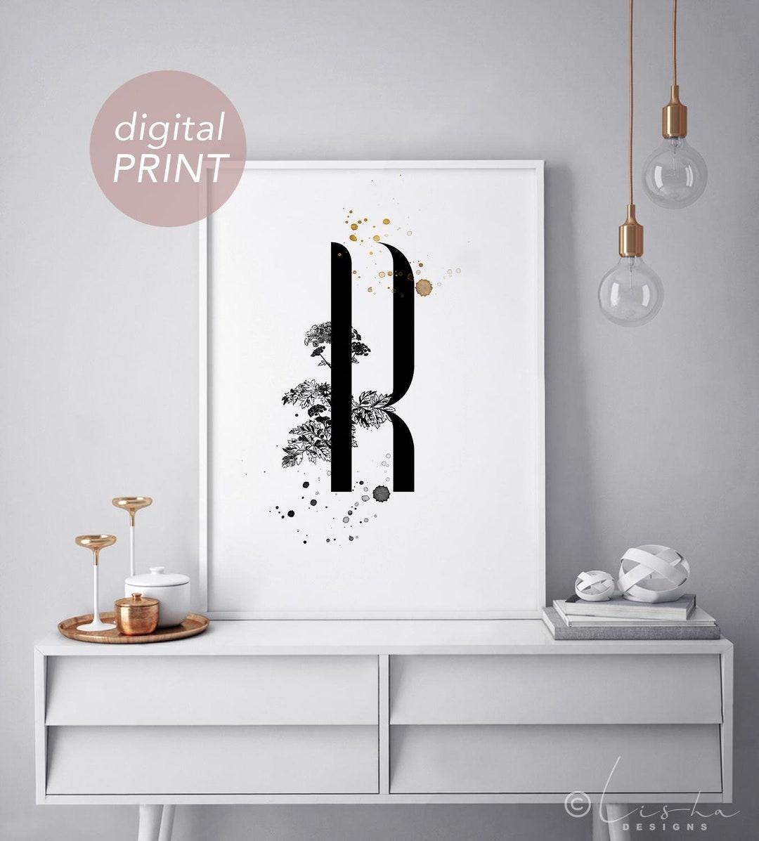 Letter R Initial Typography Monogram Initial Alphabet Poster Card Print ...