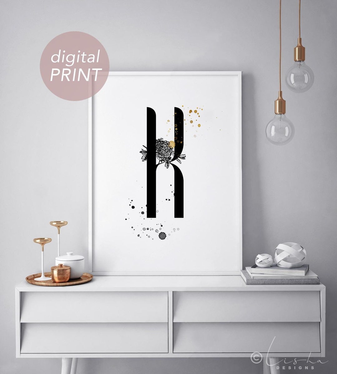 Letter K Initial Typography Monogram Initial Alphabet Poster Card Print ...