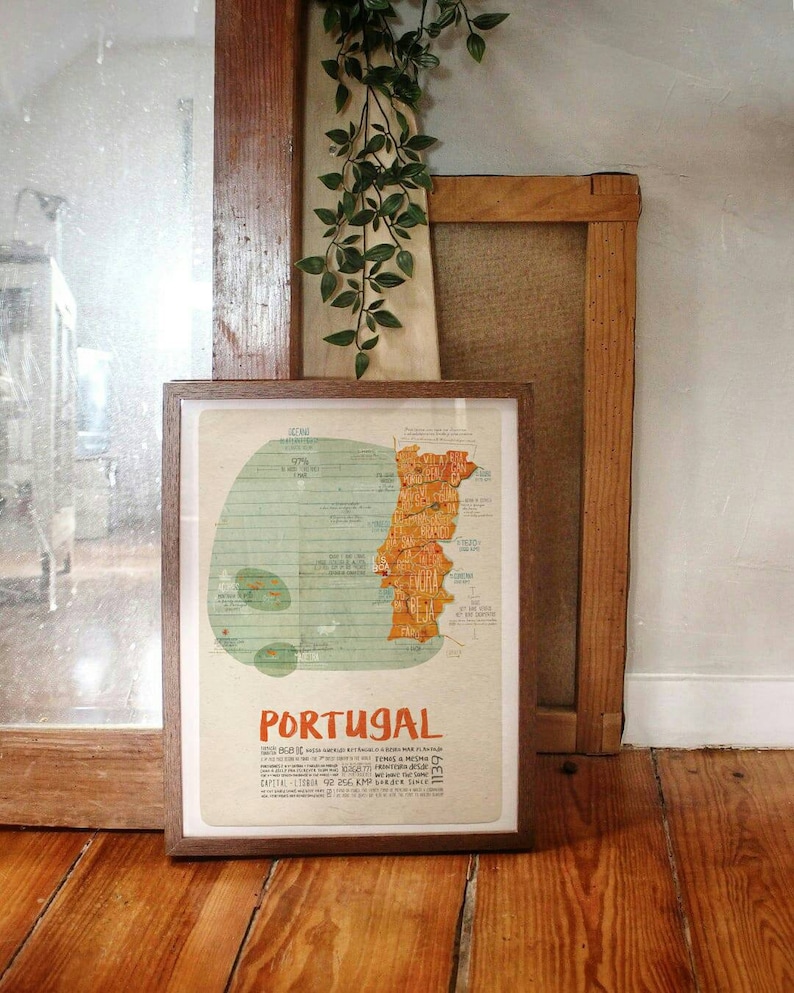 Original PORTUGUESE PORTUGAL MAP Wall Art Printing Poster | Etsy