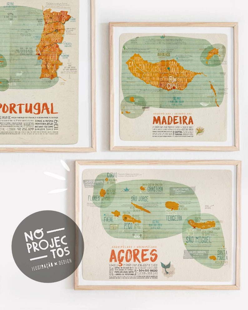 Original PORTUGAL AZORES MAP Wall Art Printing Poster - Etsy