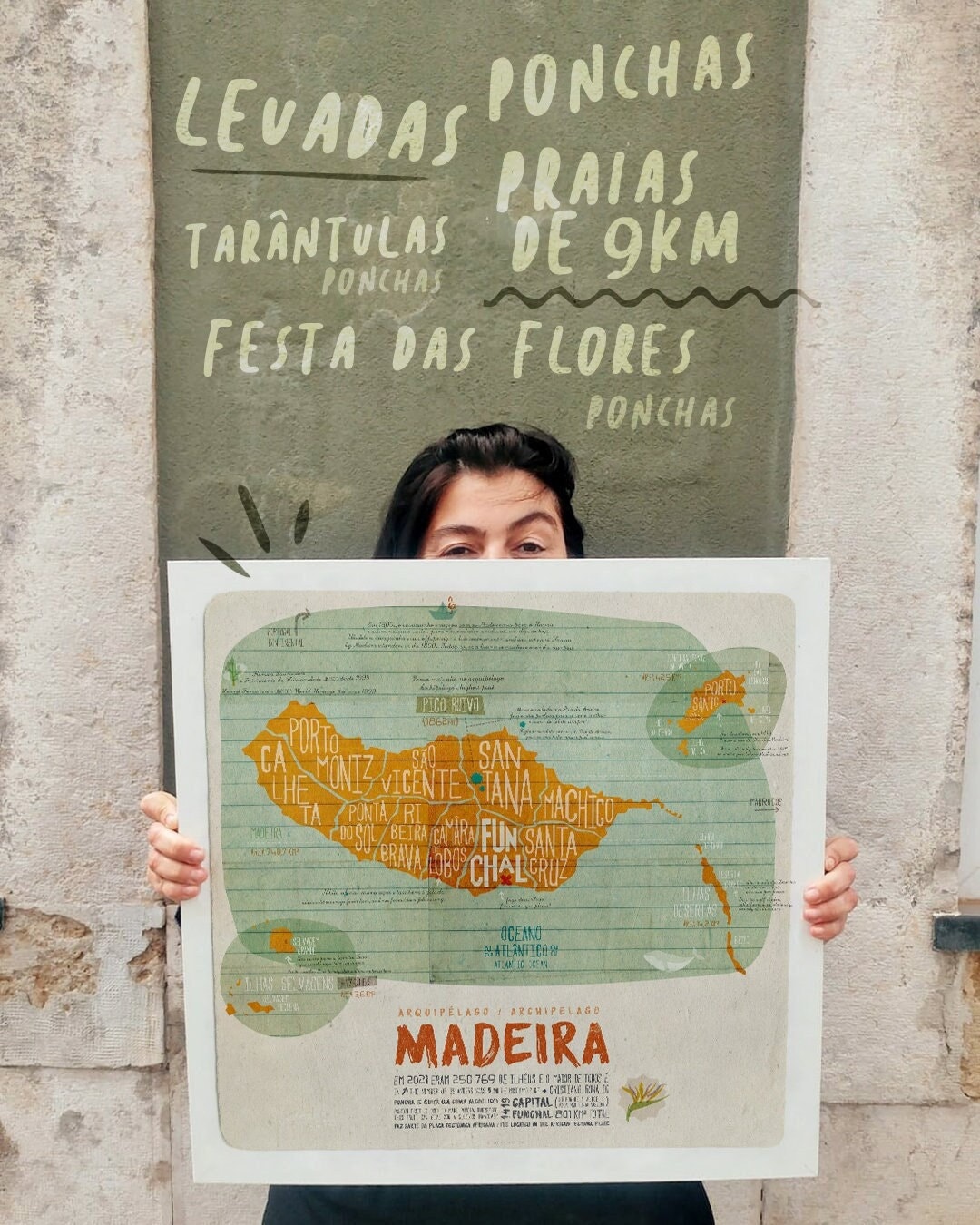 Original PORTUGAL Madeira Funchal PORTUGAL MAP Wall Art Printing Poster ...