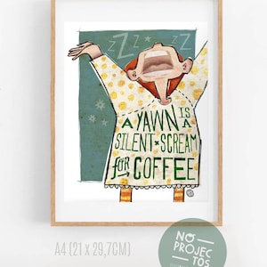 Original YAWN COFFEE Funny Quotes Wall Art Printing Poster Illustration ...