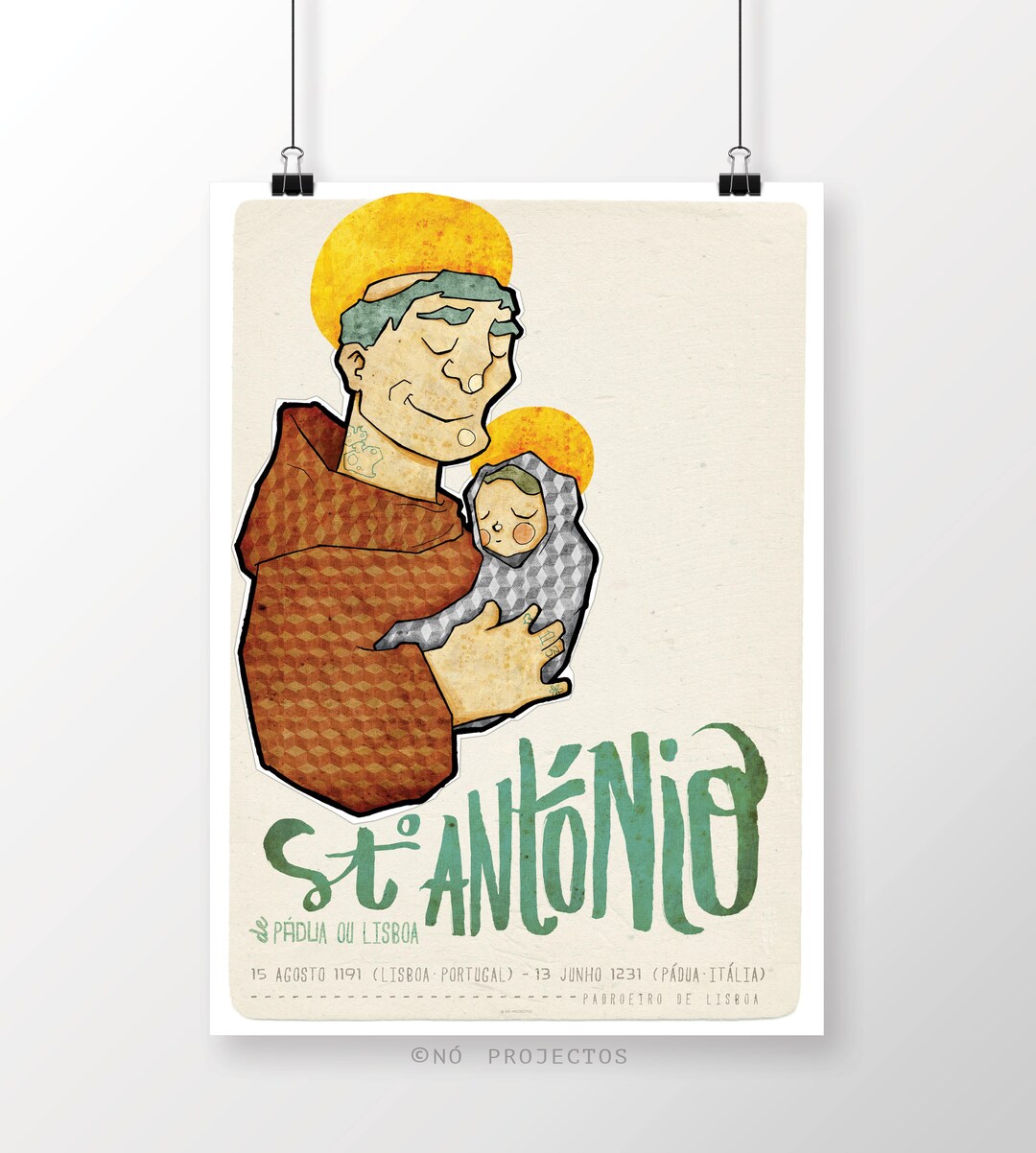 Original PORTUGUESE SAINT ANTHONY Wall Art Printing Poster Illustration ...