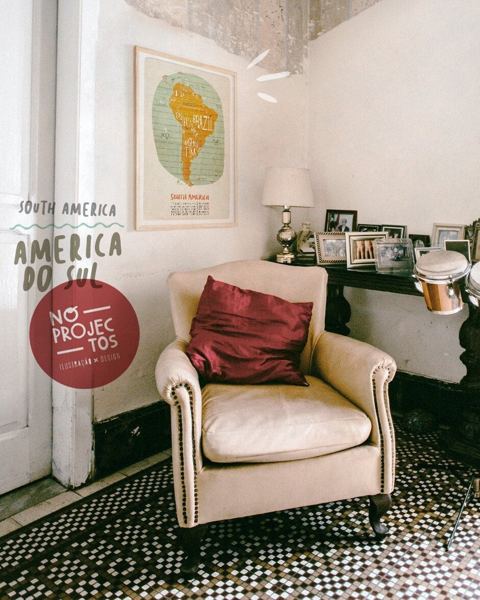 Original SOUTH AMERICA Continent MAP Wall Art Printing Poster ...