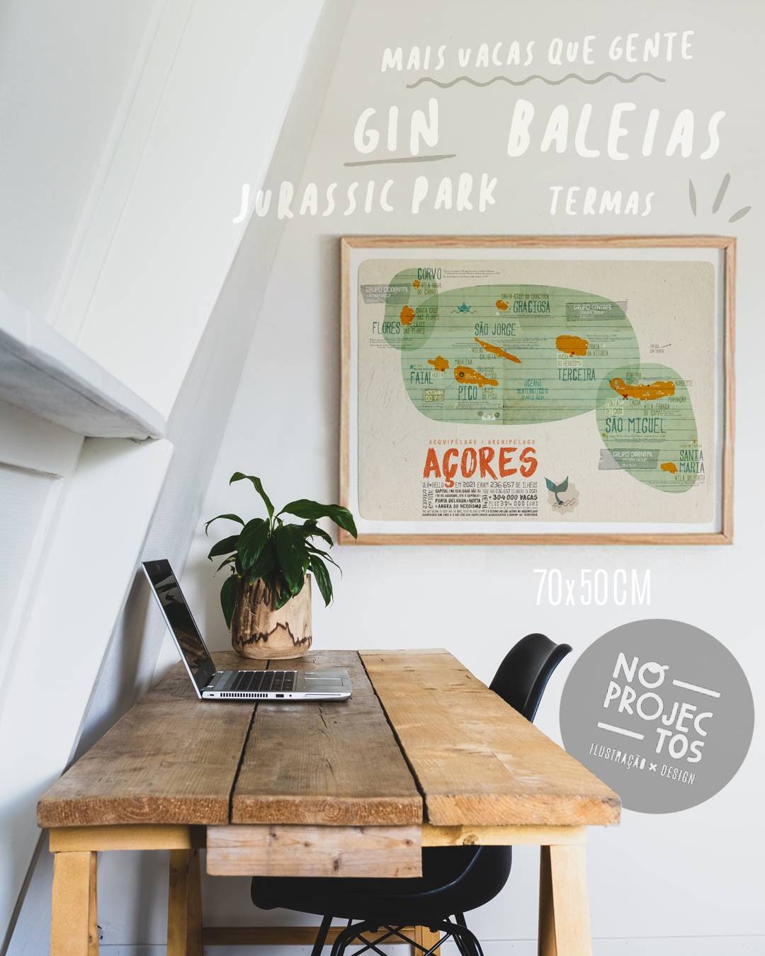 Original PORTUGAL AZORES MAP Wall Art Printing Poster Illustration ...