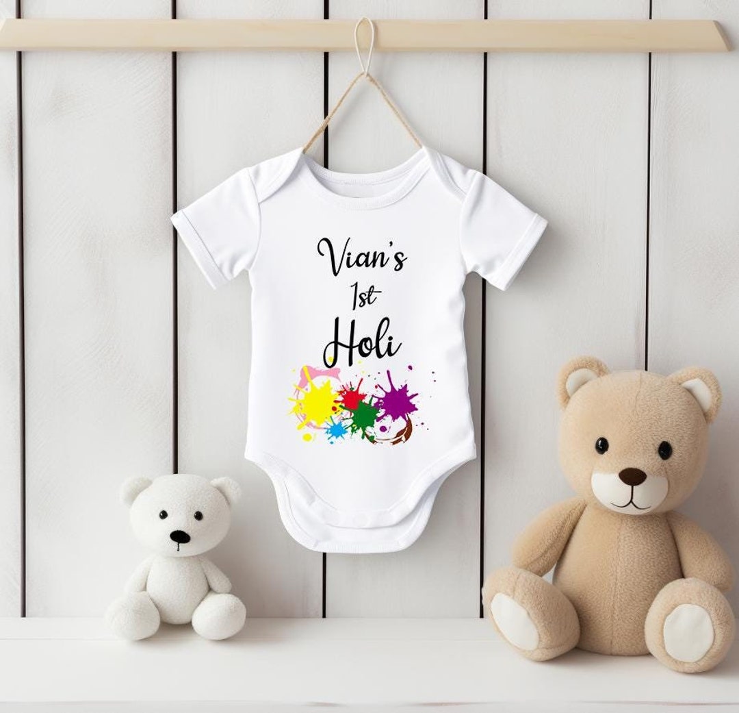 Personalised My First Holi Baby Bodysuit, Custom Holi Splash Kids T ...
