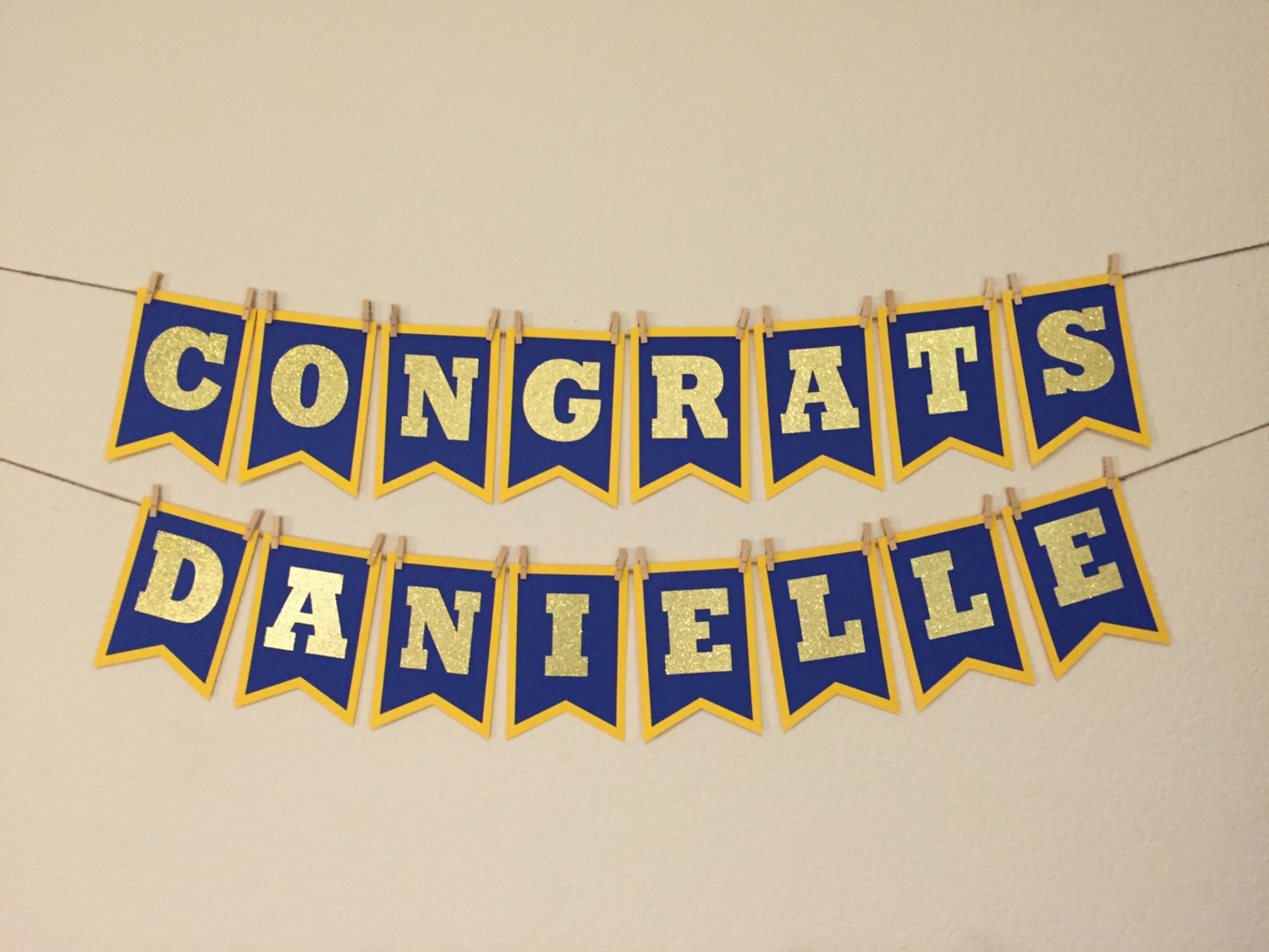 Congratulations Banner | Yellow Navy Glitter Gold | Party Banner ...