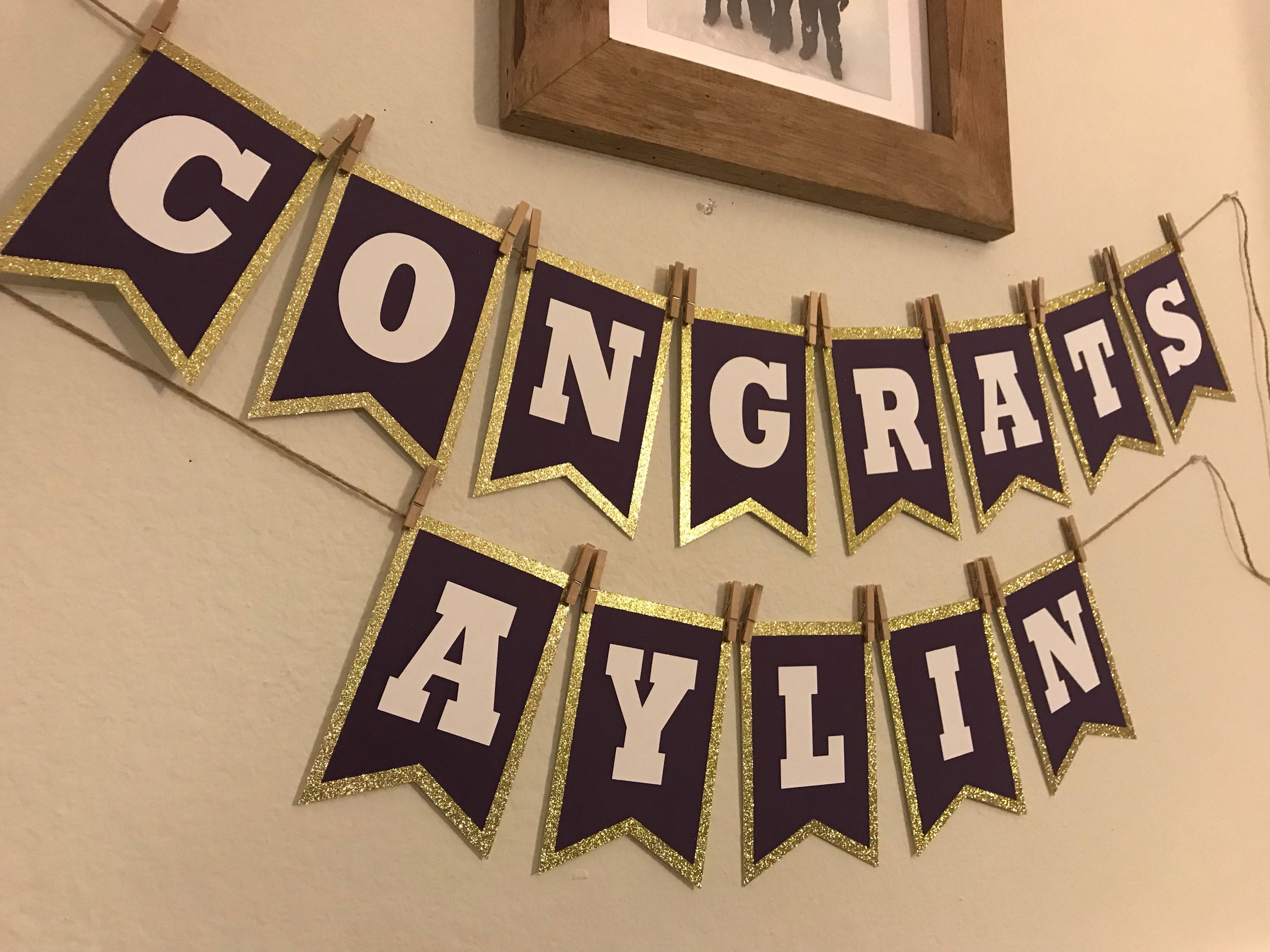 Congratulations Banner Gold Glitter, Dark Purple With White Letters ...