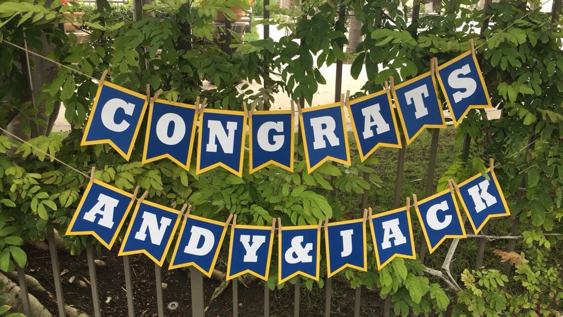Congratulations Banner | Yellow Navy Glitter Gold | Party Banner ...
