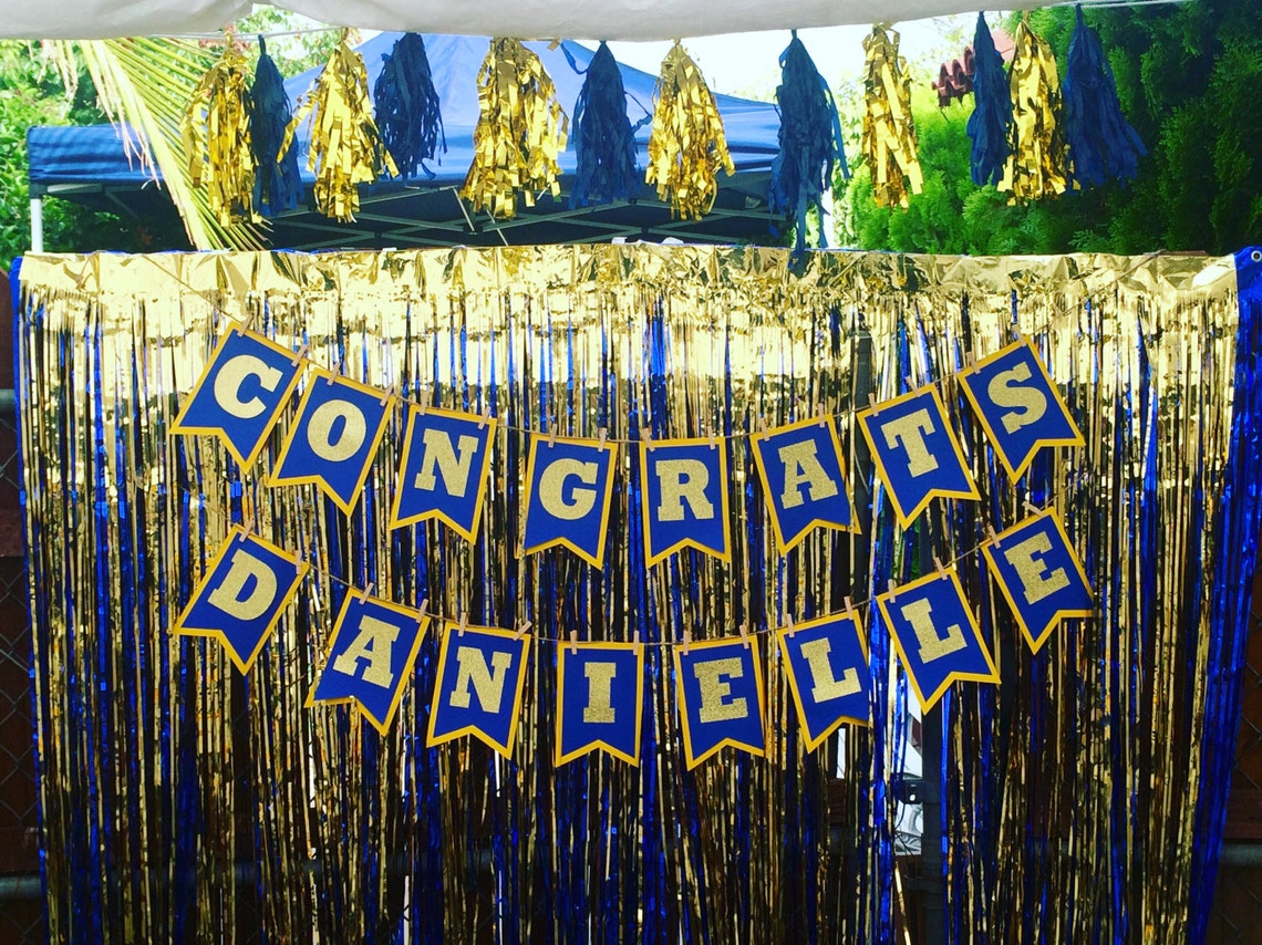 Congratulations Banner | Yellow Navy Glitter Gold | Party Banner ...