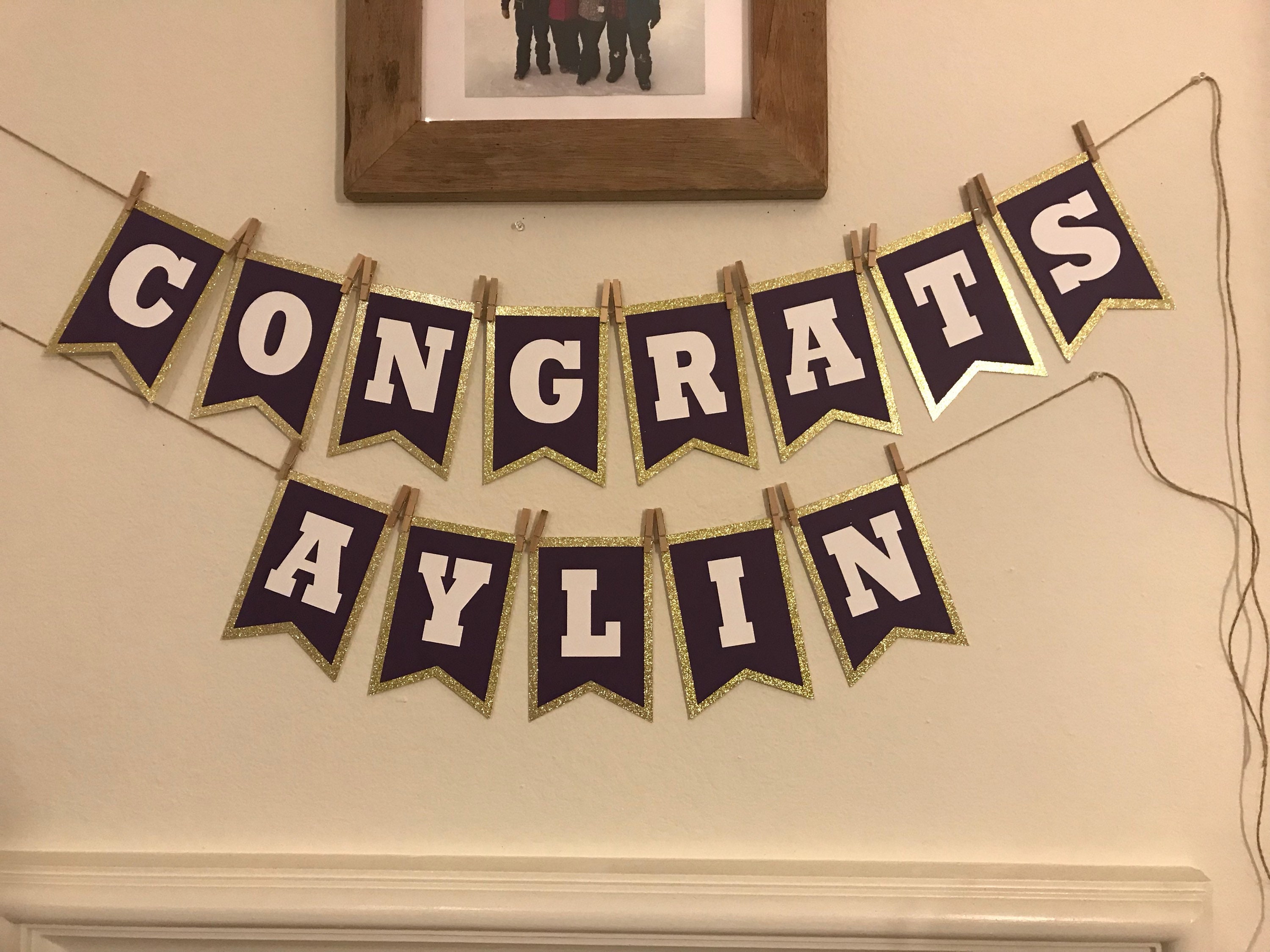 Congratulations Banner Gold Glitter, Dark Purple With White Letters ...
