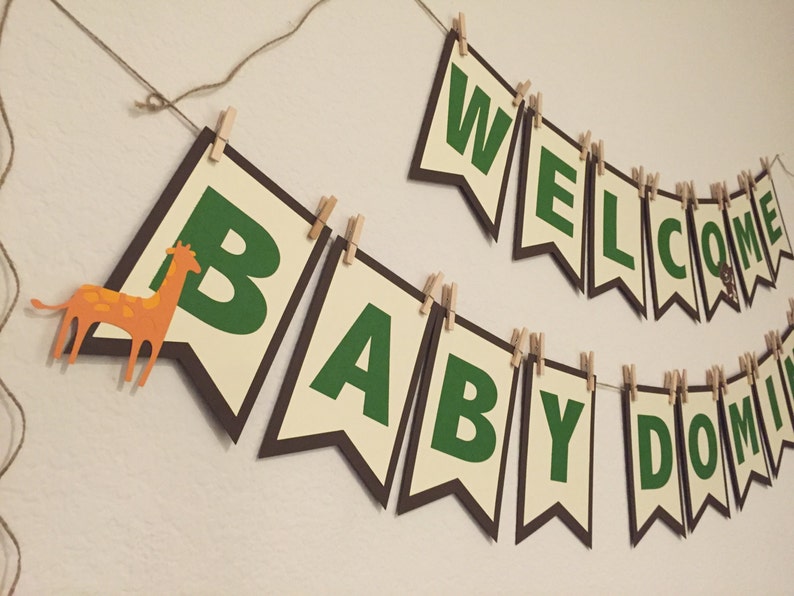 Welcome Baby Banner | Baby Shower Banner | Jungle Safari Theme | Brown ...