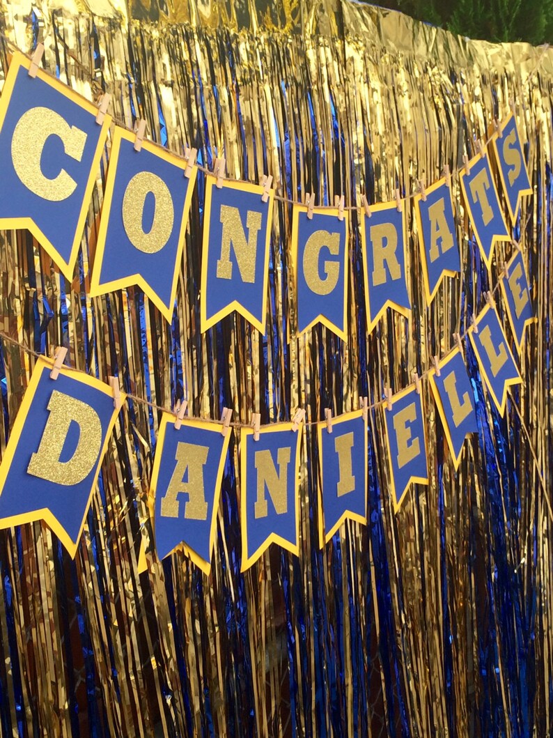 Congratulations Banner | Yellow Navy Glitter Gold | Party Banner ...