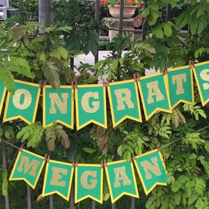 Congratulations Banner | Yellow Green and Glitter Gold | Party Banner ...