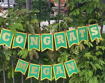 Congratulations Banner Yellow Navy Glitter Gold Party | Etsy