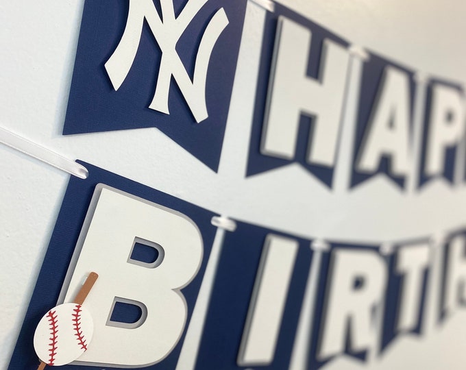 New York Yankees Inspired Happy Birthday Banner, Baseball Birthday ...