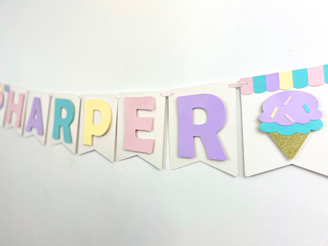 Ice Cream Name Banner Ice Cream Birthday Banner Ice Cream | Etsy