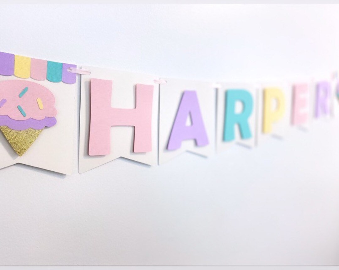 Ice Cream Name Banner, Ice Cream Birthday Banner, Ice Cream Party - Etsy