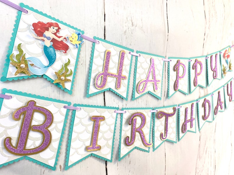 Little Mermaid Banner Mermaid Happy Birthday Banner Ariel | Etsy