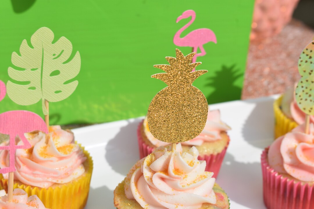 Tropical Cupcake Toppers, Flamingo Cupcake Topper, Pineapple Cupcake ...