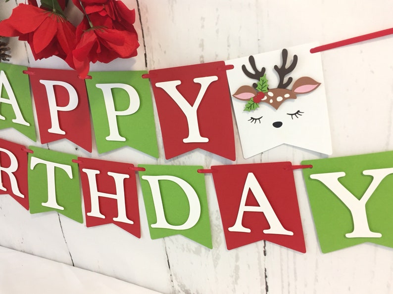 Reindeer Happy Birthday Banner Reindeer Banner Christmas - Etsy