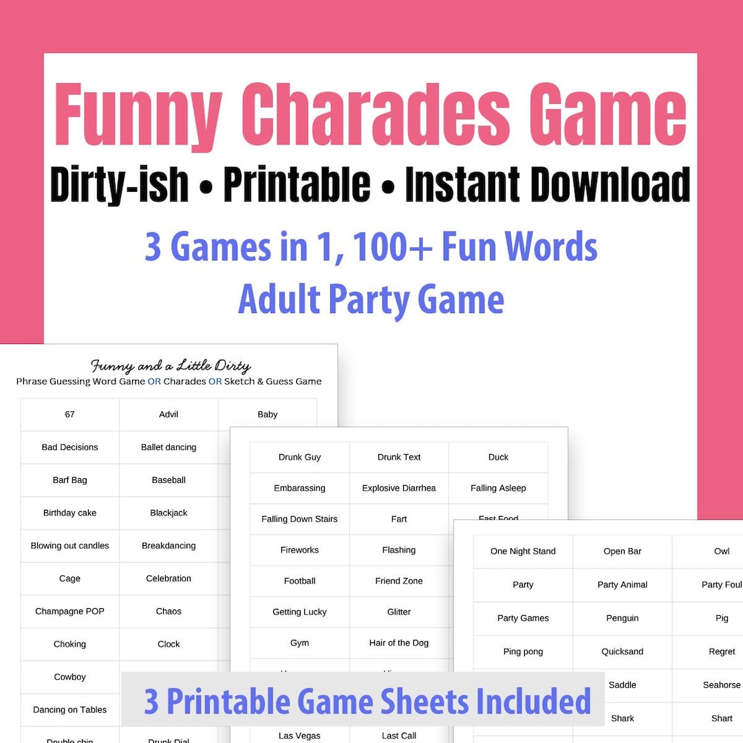 Funny Adult Charades Game Printable – Instant Download Party Game for ...