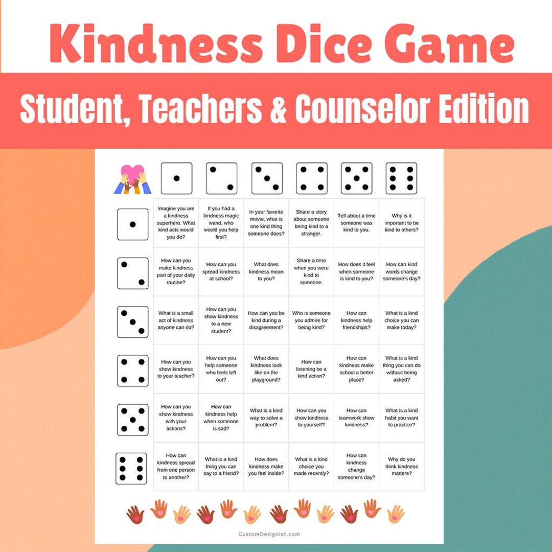 Kindness Dice Game for Kids/adults - Printable/digital Download Be Kind ...