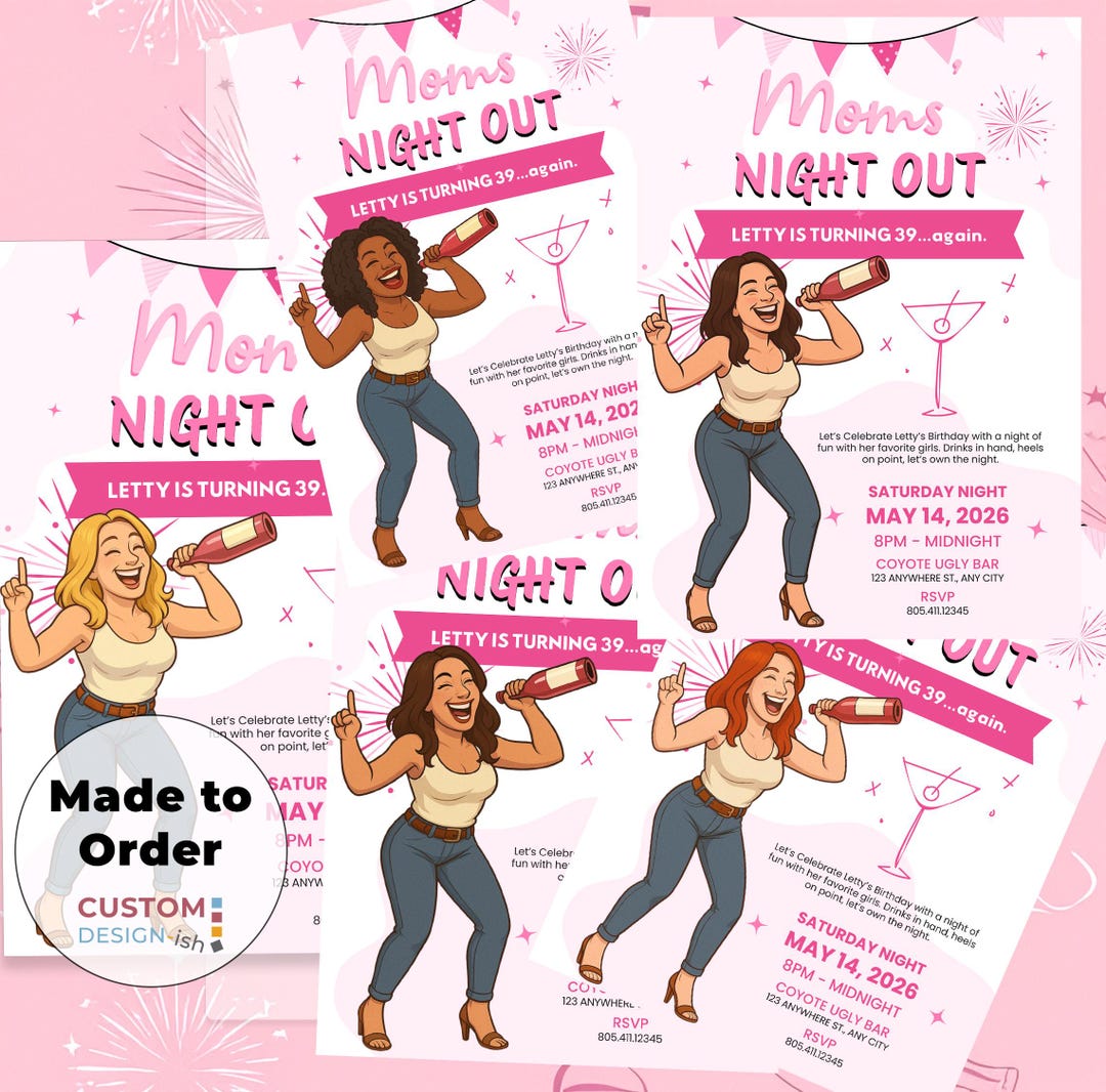 Made to Order Moms' Night Out Birthday Party Invite, Custom Hair/skin ...