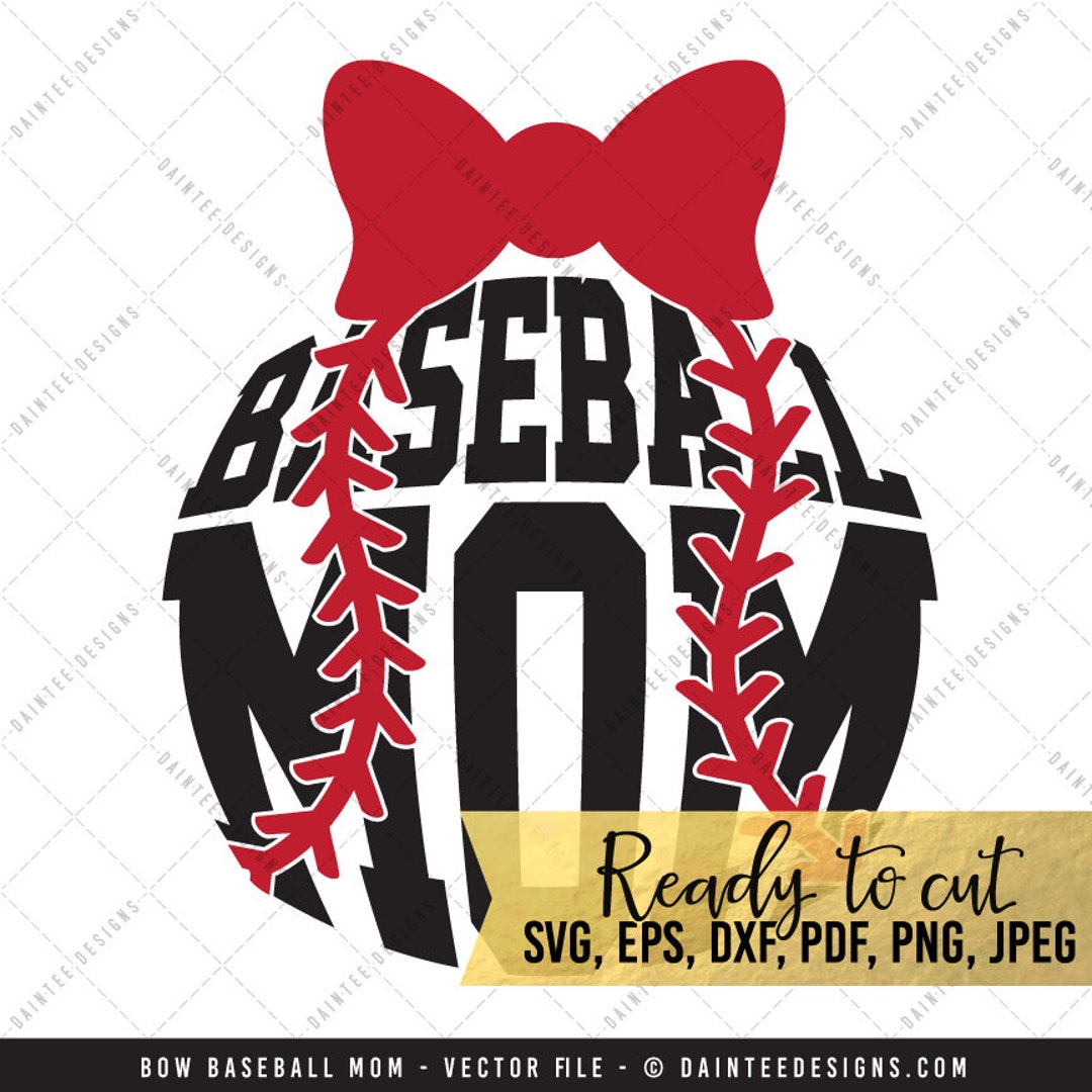 Baseball Mom Bow - SVG, Vector, DXF, EPS, Digital Cut File, Silhouette ...