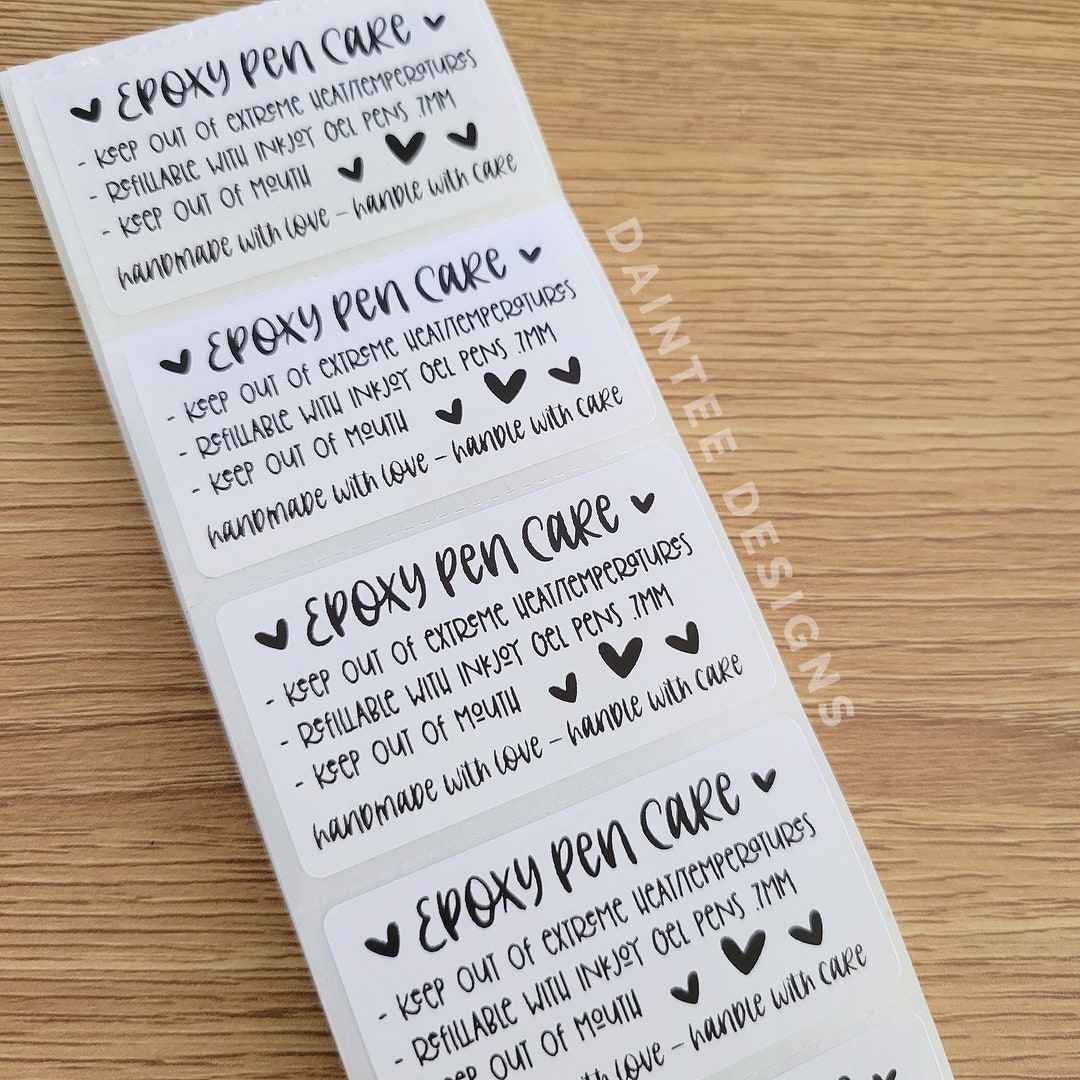 Small Business Epoxy Pen Care Instructions Stickers Printed - for ...