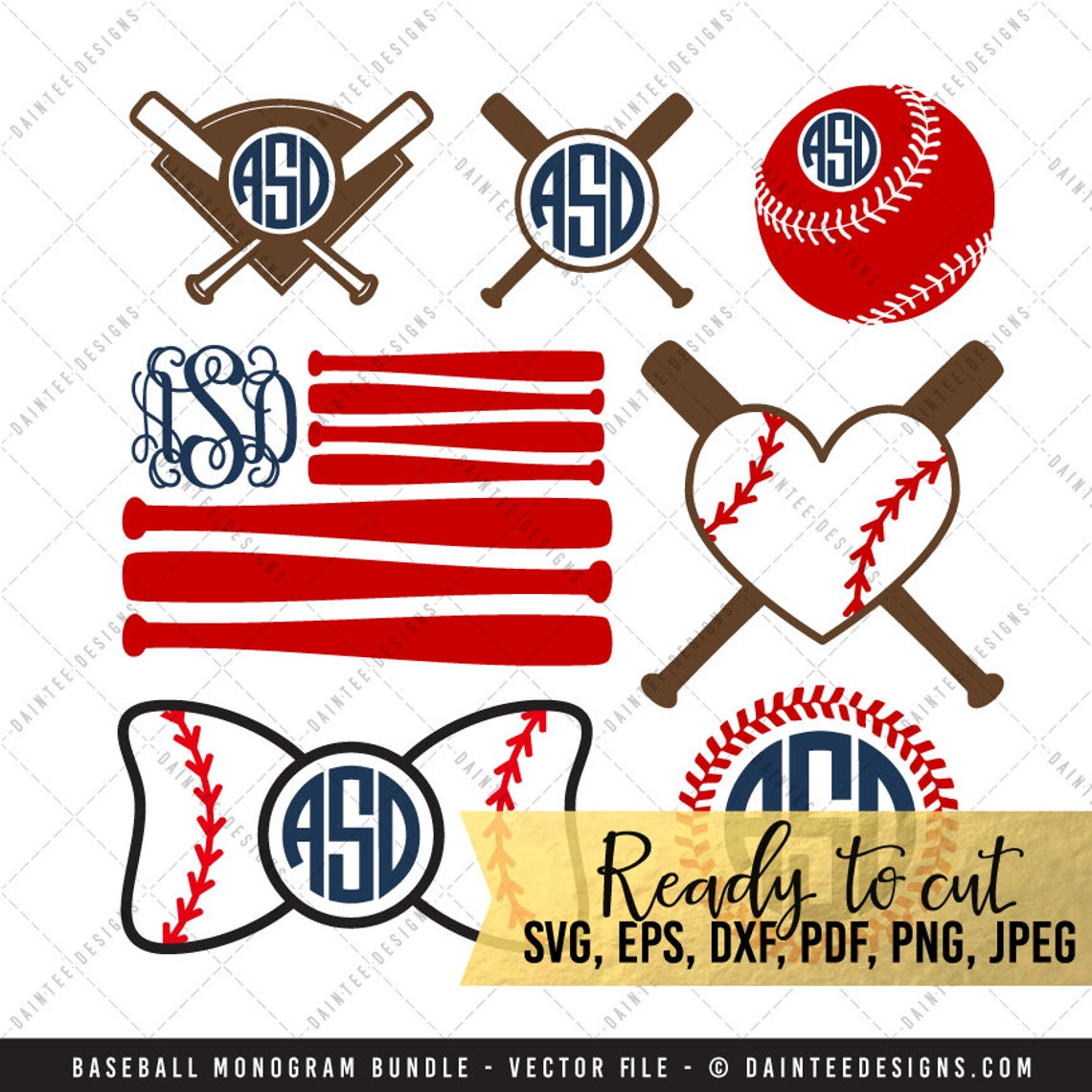 Baseball Monogram Set SVG Vector DXF EPS Digital Cut - Etsy
