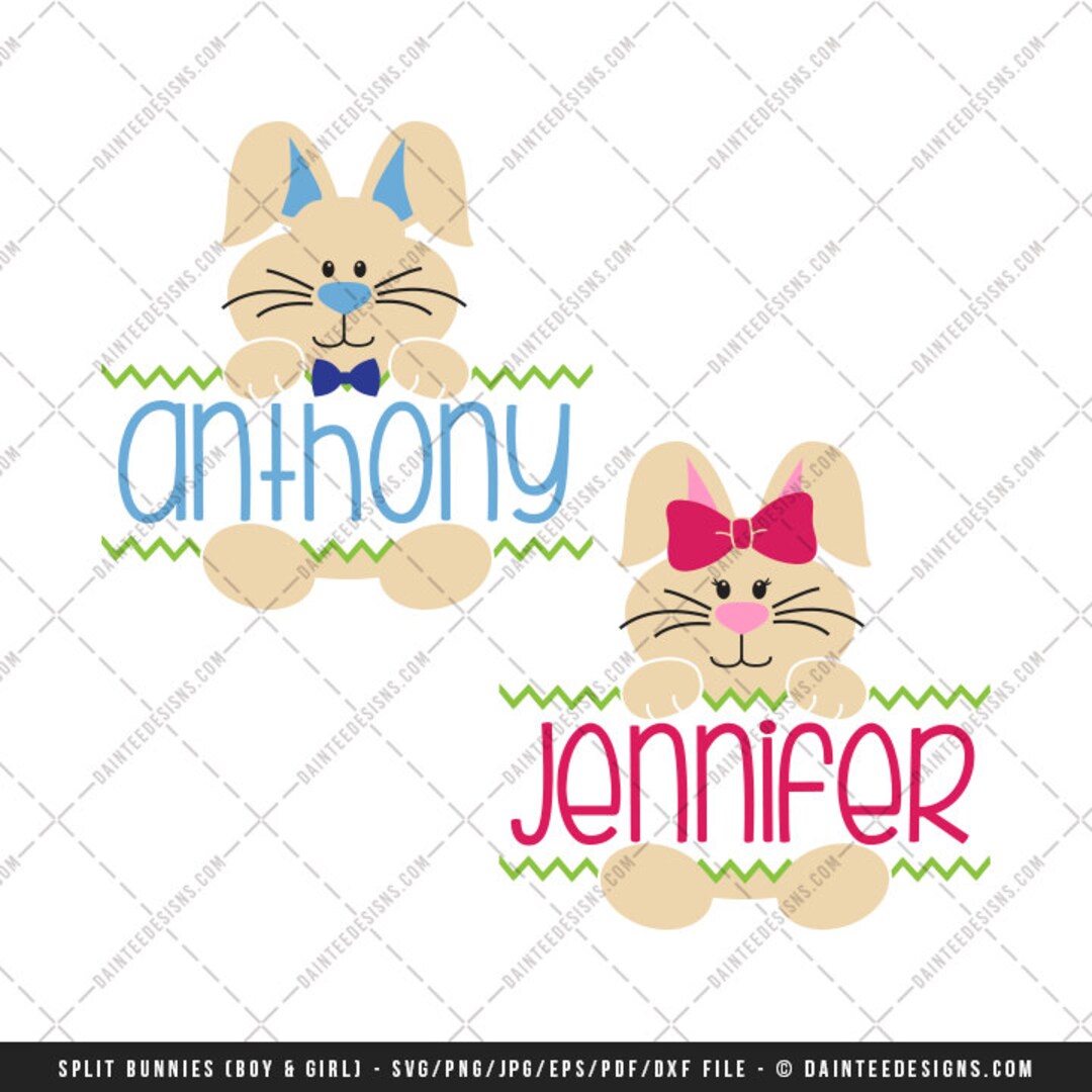 Split Bunny Easter Names - SVG DXF PNG Eps File Bunnies Monogram Girly ...