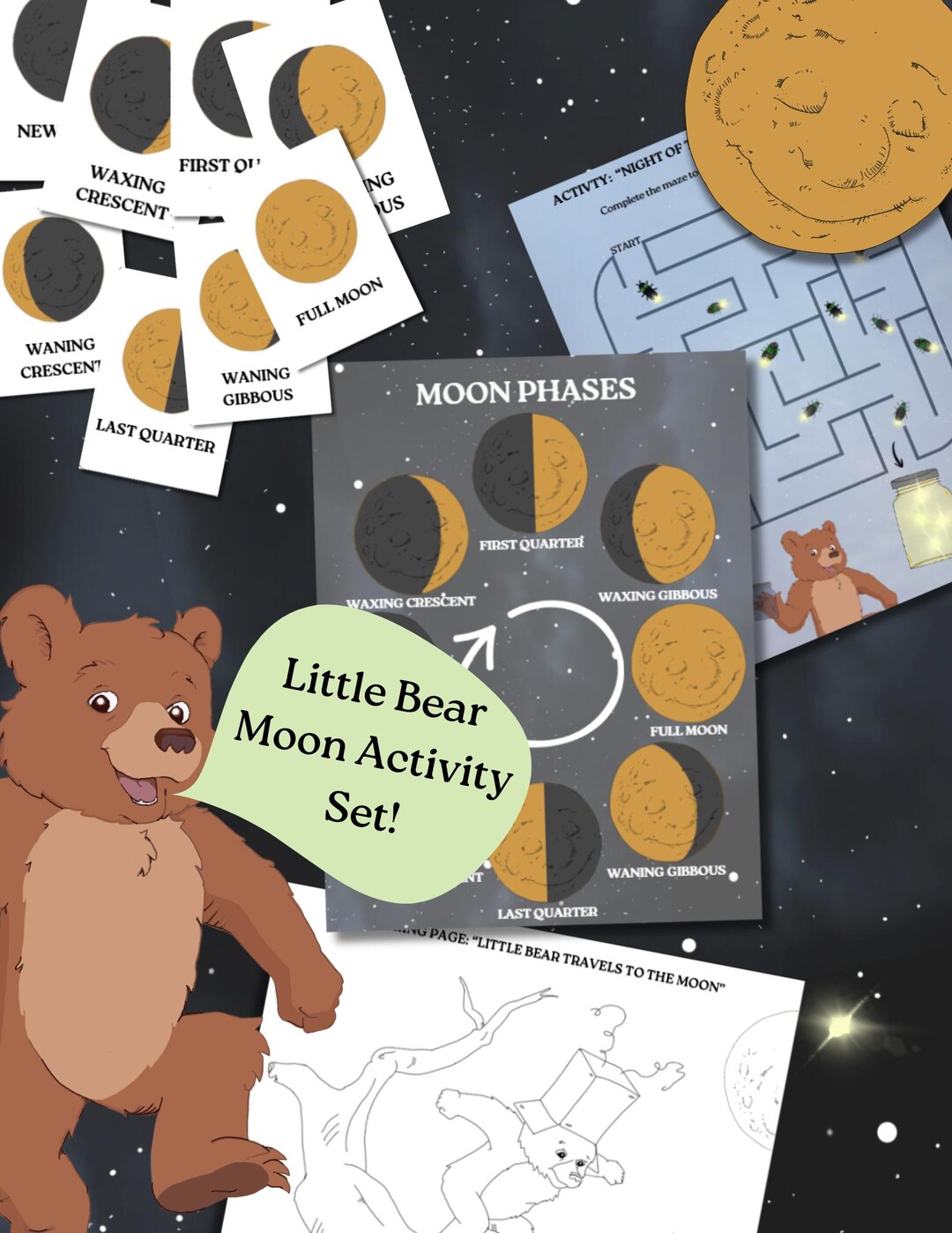 Little Bear Moon Activity Pack: Phases, Games, Coloring Pages (PDF ...