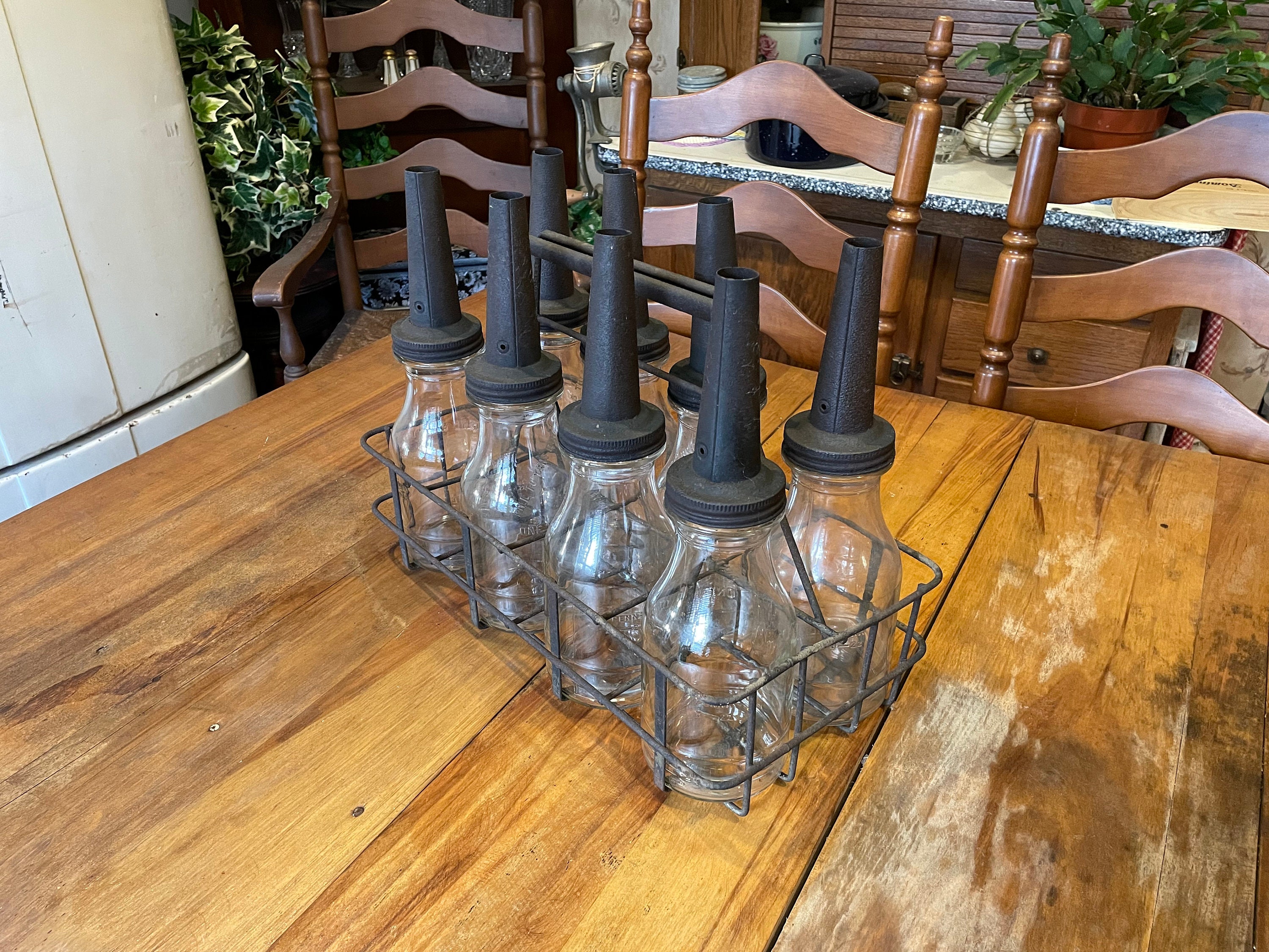Vintage Glass Quart Oil Bottles With Rack - Etsy