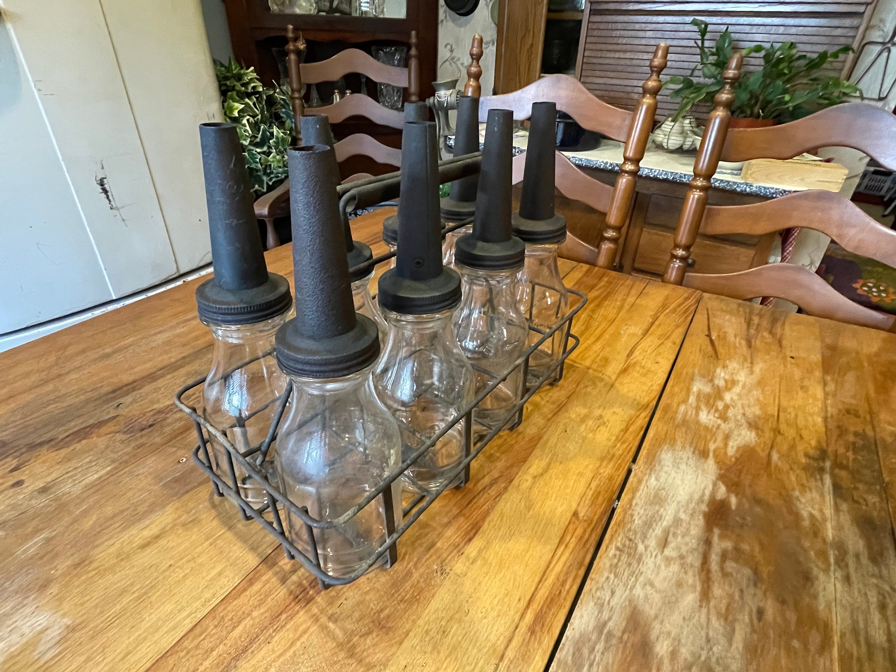 Vintage Glass Quart Oil Bottles With Rack - Etsy